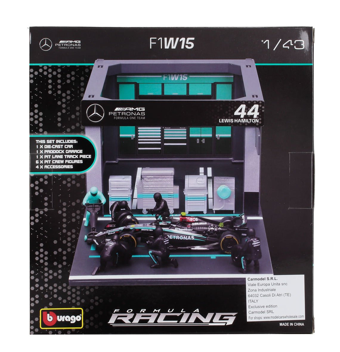 #44 Hamilton W14 2023 Garage Diorama 1:43 Car Model with Pit Crew – Fueler